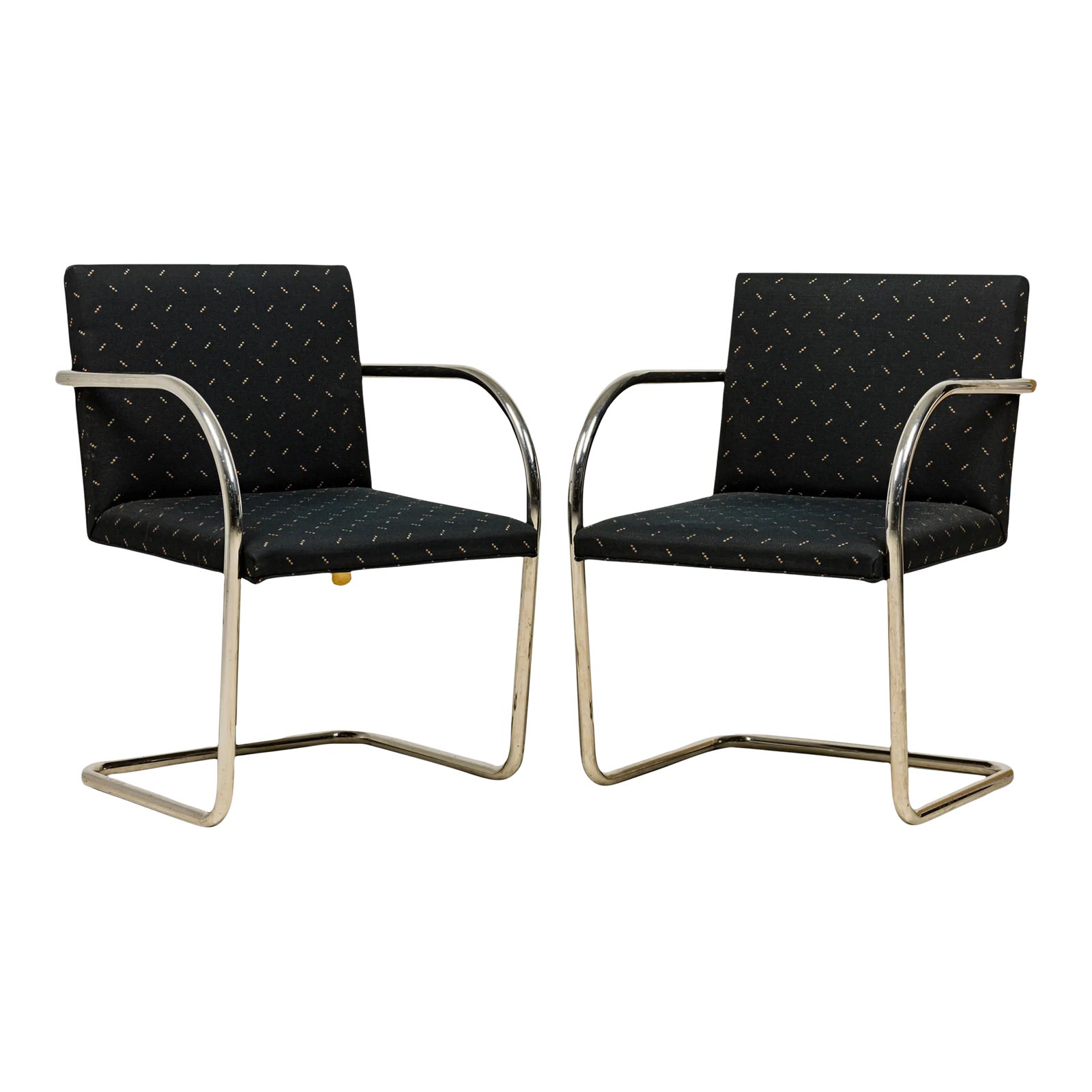 Knoll Mid-Century Modern Chrome Tube and Black Fabric Upholstered "Brno ...