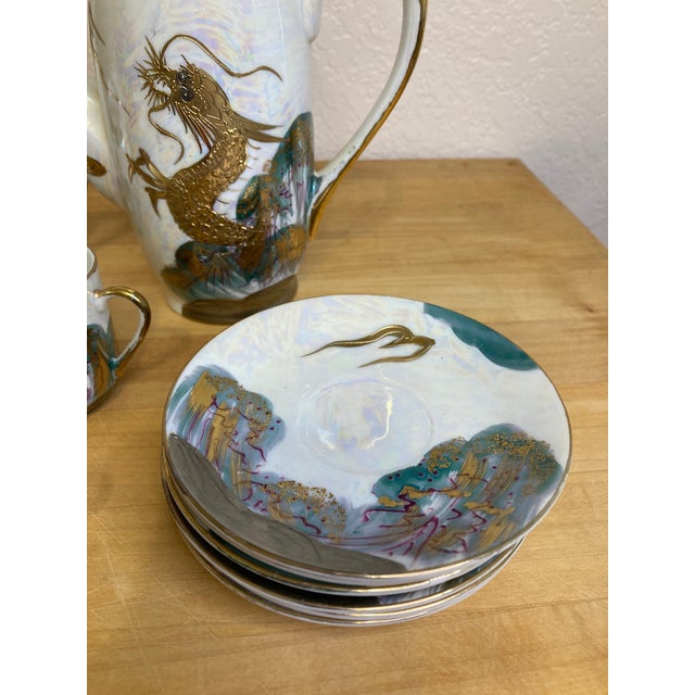 Antique Japanese Hand Painted Dragon Tea Set - 17 Pieces | Chairish