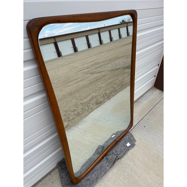Mid Century Modern Large Teak Mirror | Chairish
