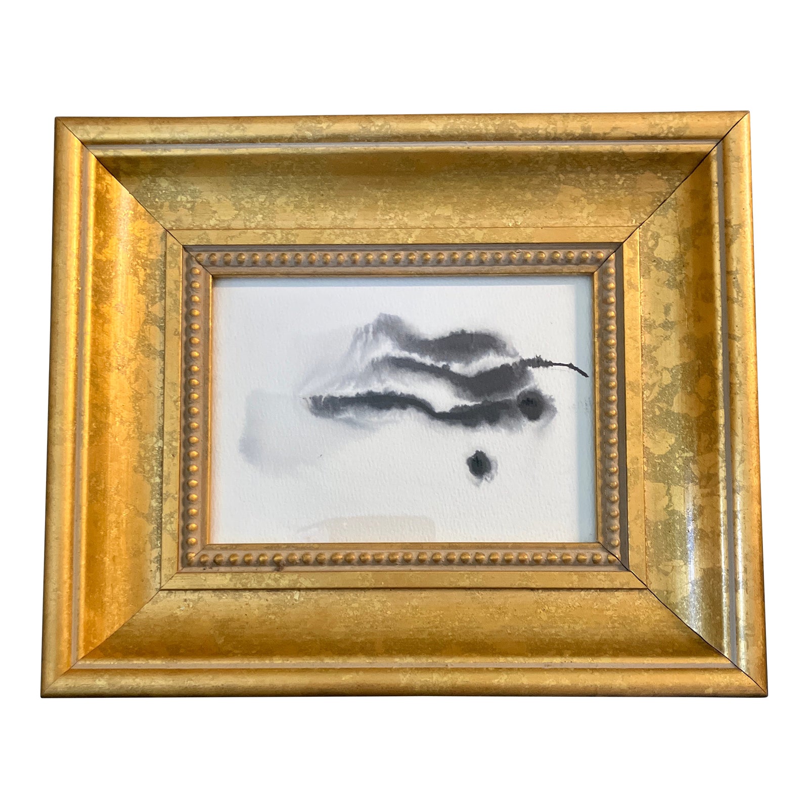 Original Abstract Ink Painting Chunky Gold Frame | Chairish