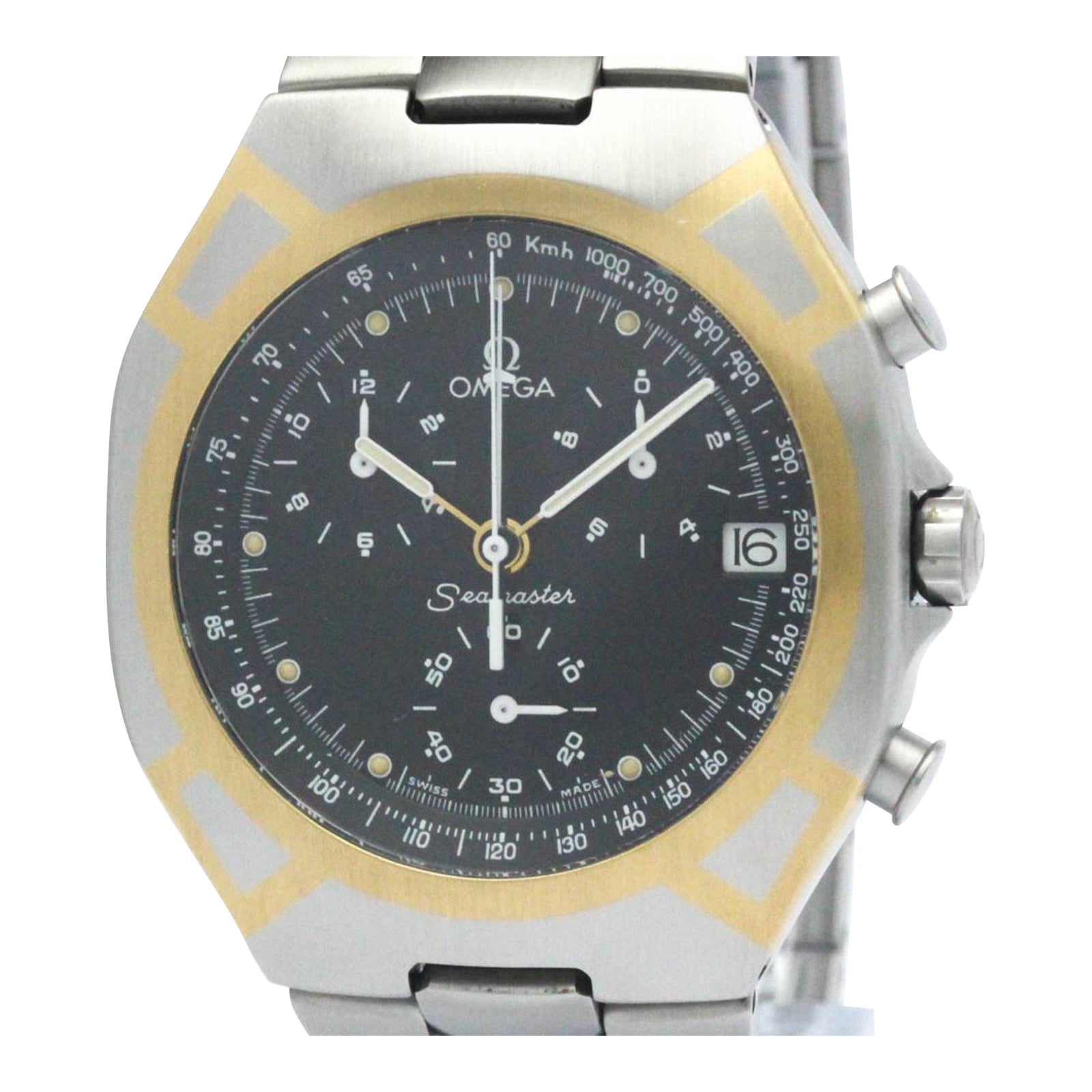 Omega Polished Seamaster Polaris Chronograph Quartz Mens Watch 386.1031 ...