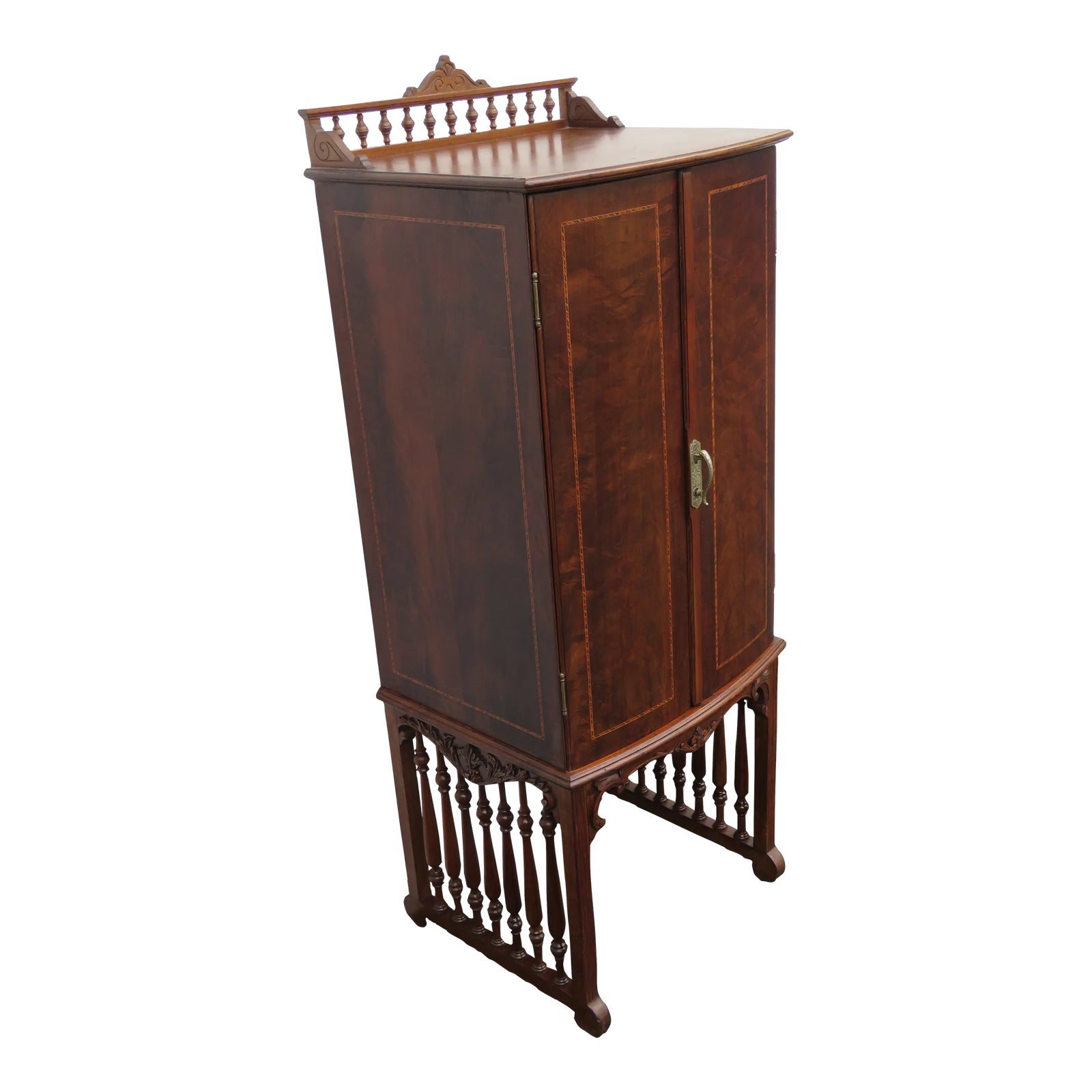 Late 1800s Victorian Inlay Carved Storage Bookcase Music Record Cabinet ...