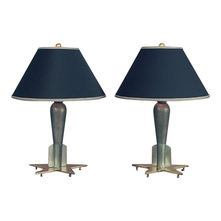 1920s-30s Military “Bomb” or “Rocket” Theme Table Lamps - a Pair | Chairish