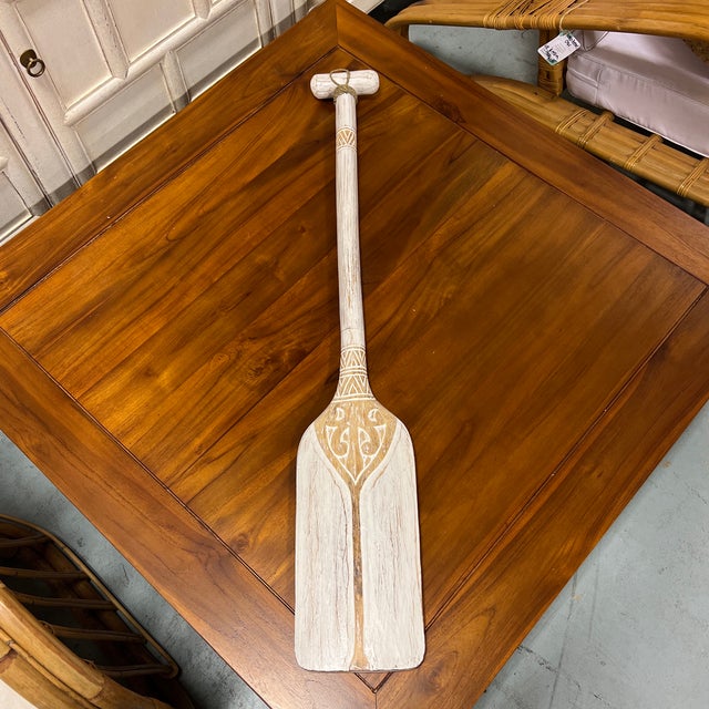 Contemporary Decorative Whitewash Carved Boat Paddle Wall Art by Asian ...