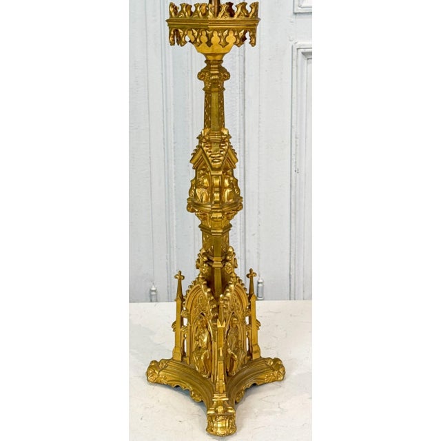 European Gothic Revival Gilt Bronze Altar Stick Pricket Candlestick ...