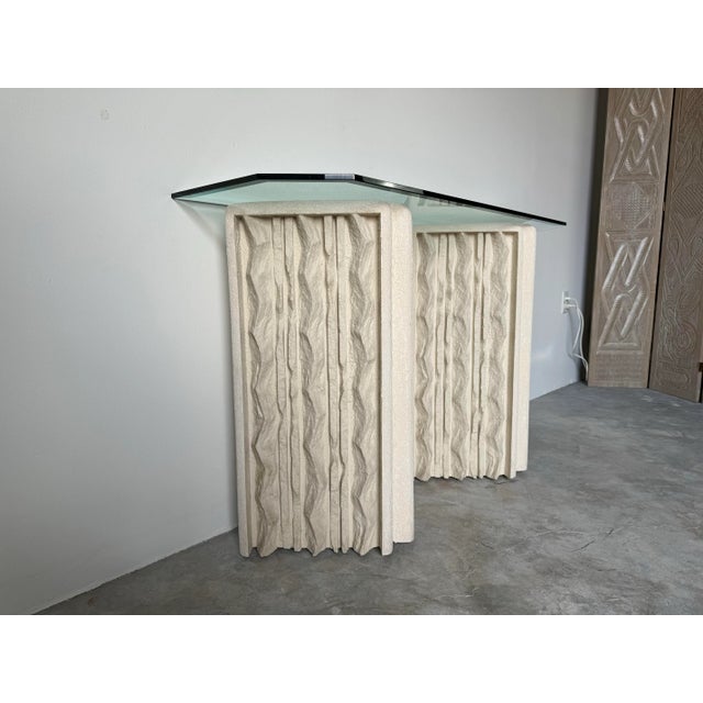 1980's Postmodern Sculptural Cast Plaster Console Table W/ Glass Top ...