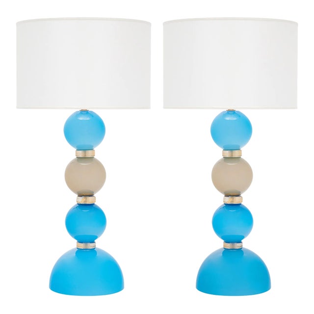 Murano Glass Blue and Gray Lamps | Chairish