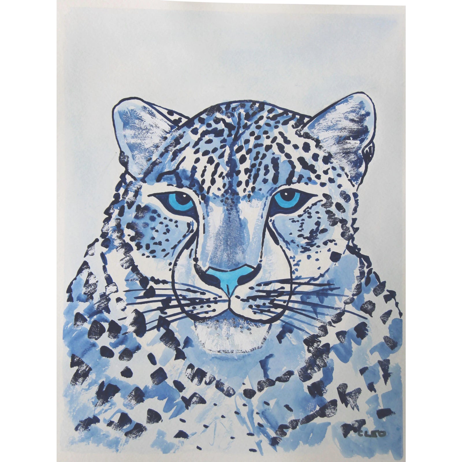 Blue Leopard Chinoiserie Impressionist Painting by Cleo Plowden | Chairish