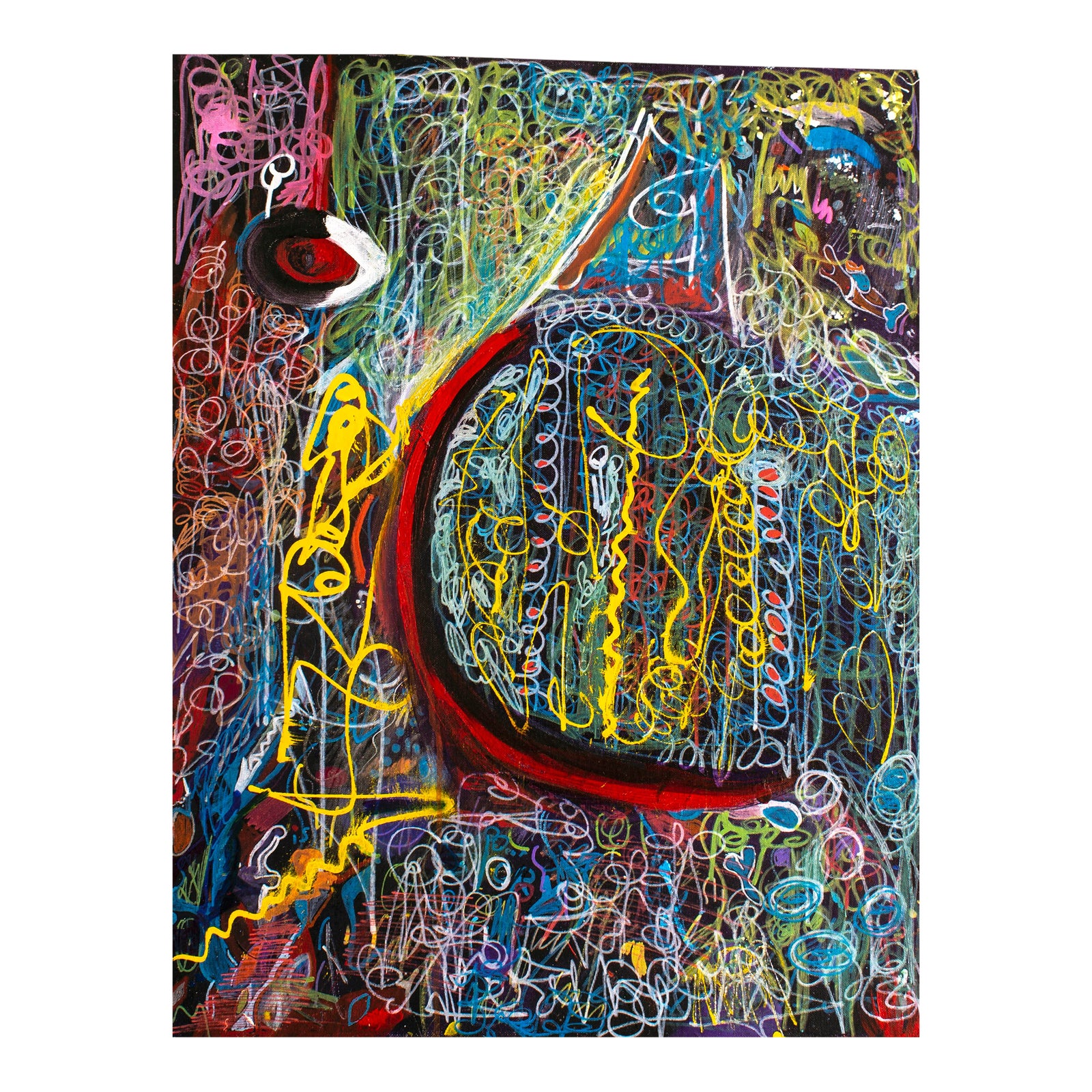 Red Circle — Abstract Expressionist Painting, Oil Markers and Acrylics ...