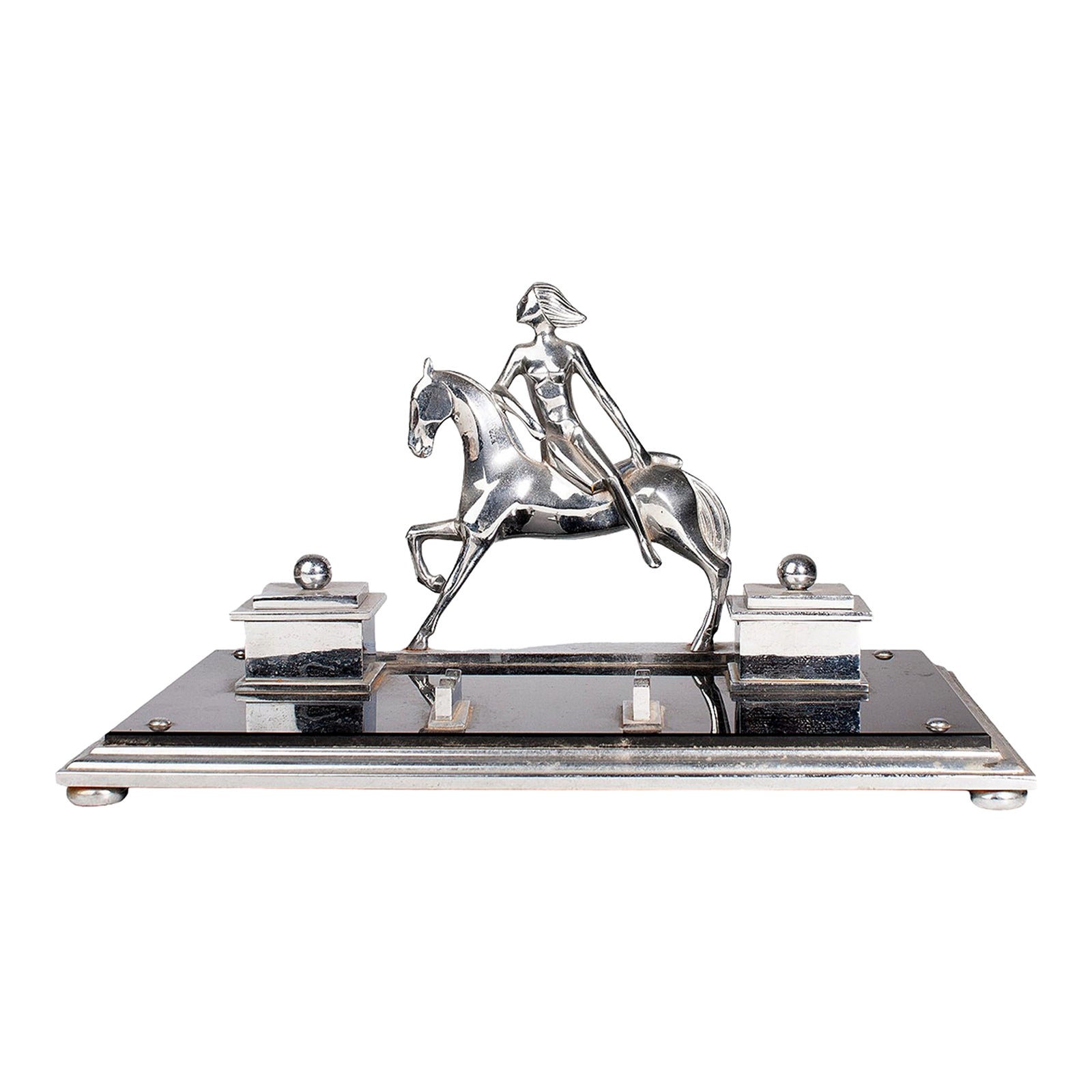 Early 20th Century French Art Déco Metal Desk Tidy With Woman ...