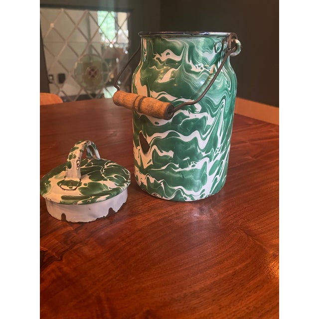 Vintage Green Enamelware Pail With Lid. | Chairish