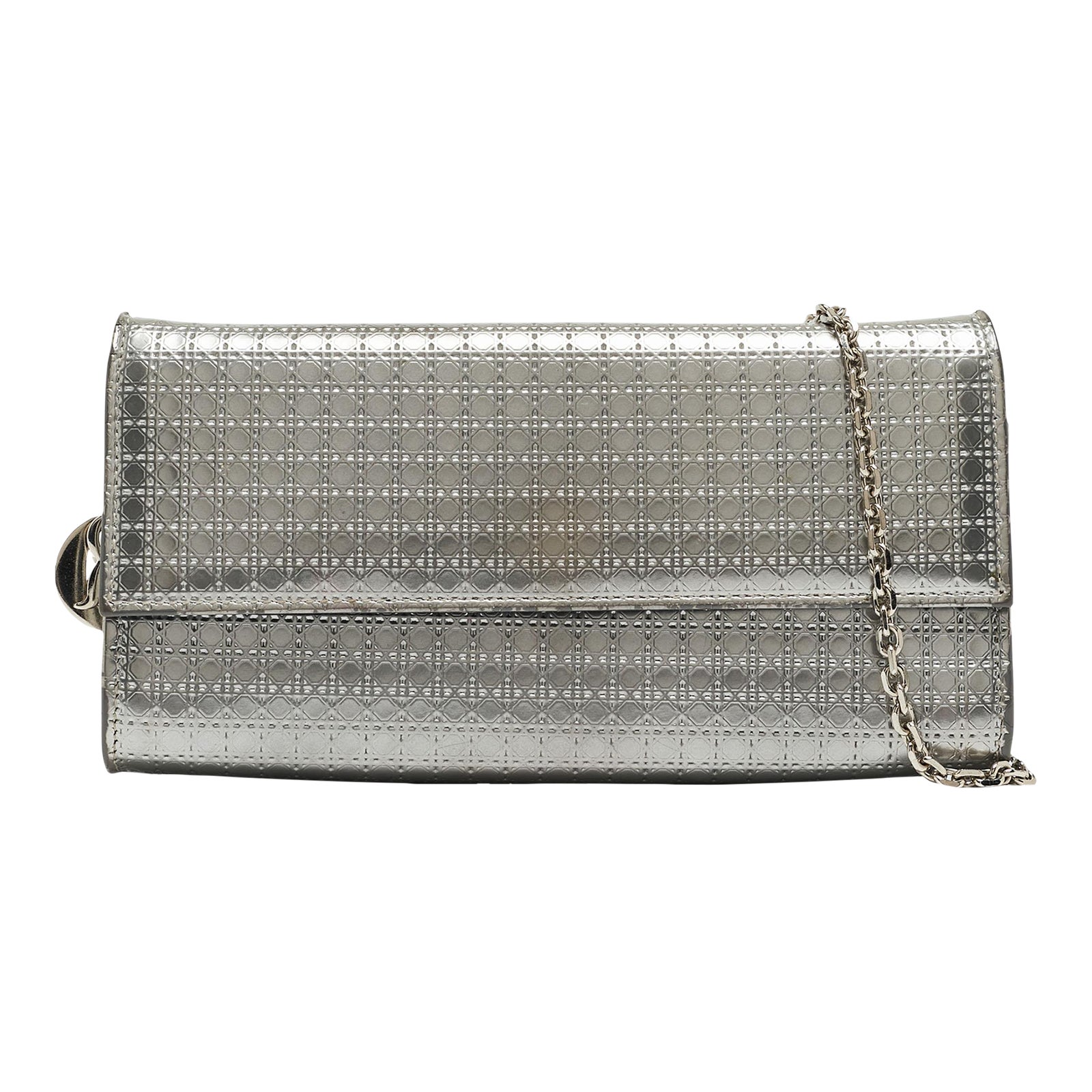 Dior Silver Microcannage Patent Leather Croisiere Wallet On Chain ...