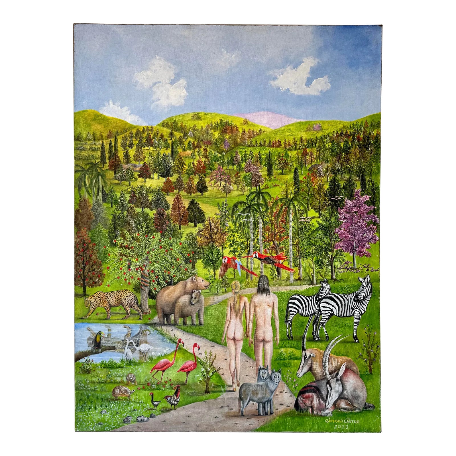 Giovanni Castro Impressionist Tropical - Wildlife Landscape Oil on ...