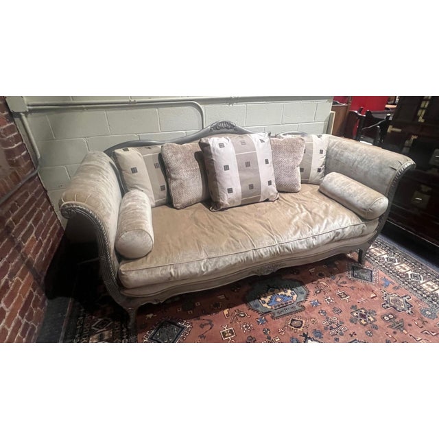 Drexel Heritage Carved Wood Body Sofa With Pillows | Chairish