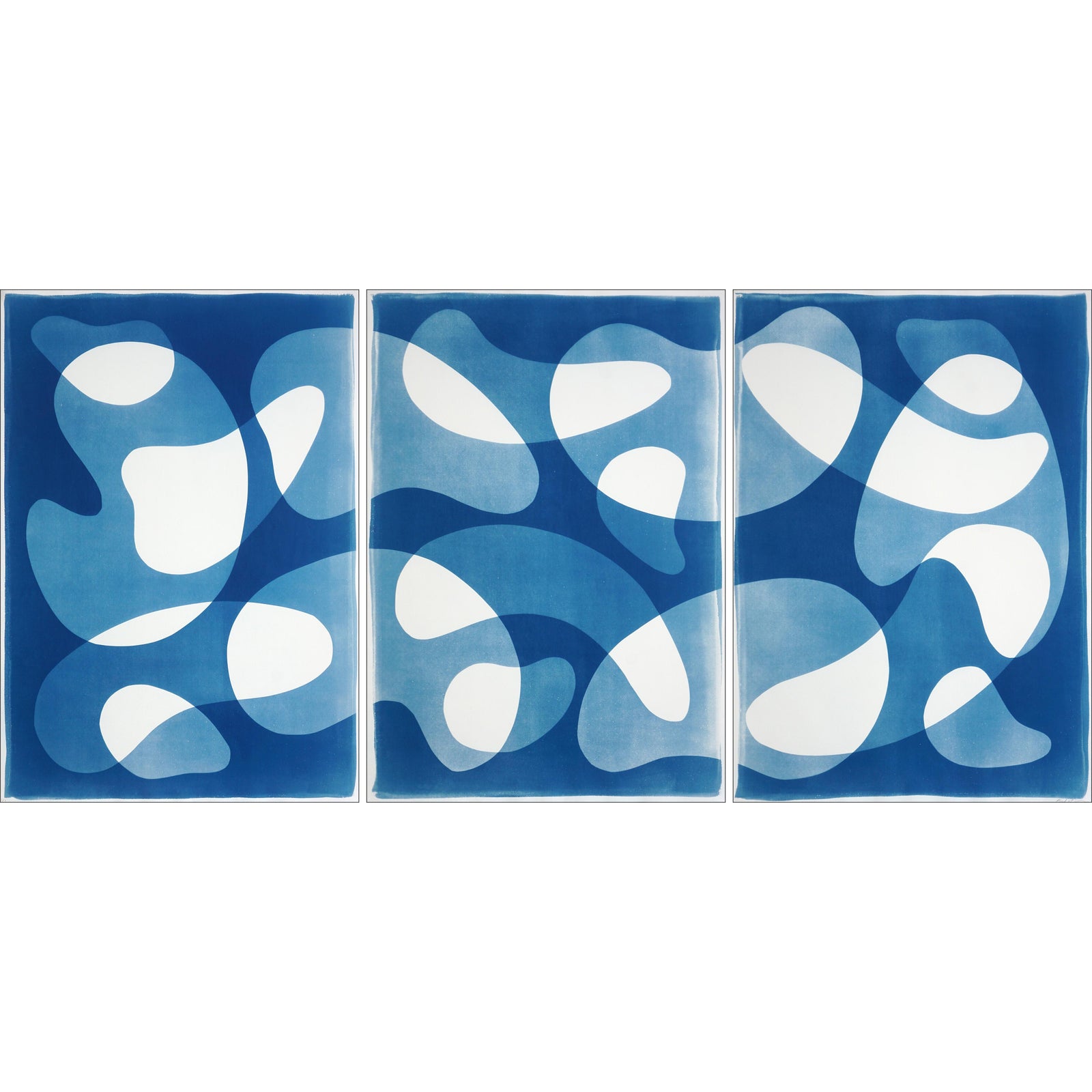 2025, Blue Floating Mobile, Mid Century Modern Shapes Triptych ...