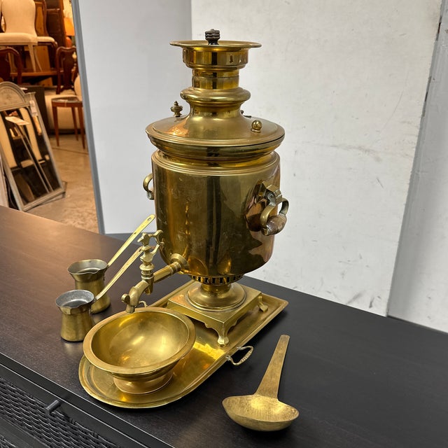 Antique Russian Samovar of Brass + Accessories | Chairish