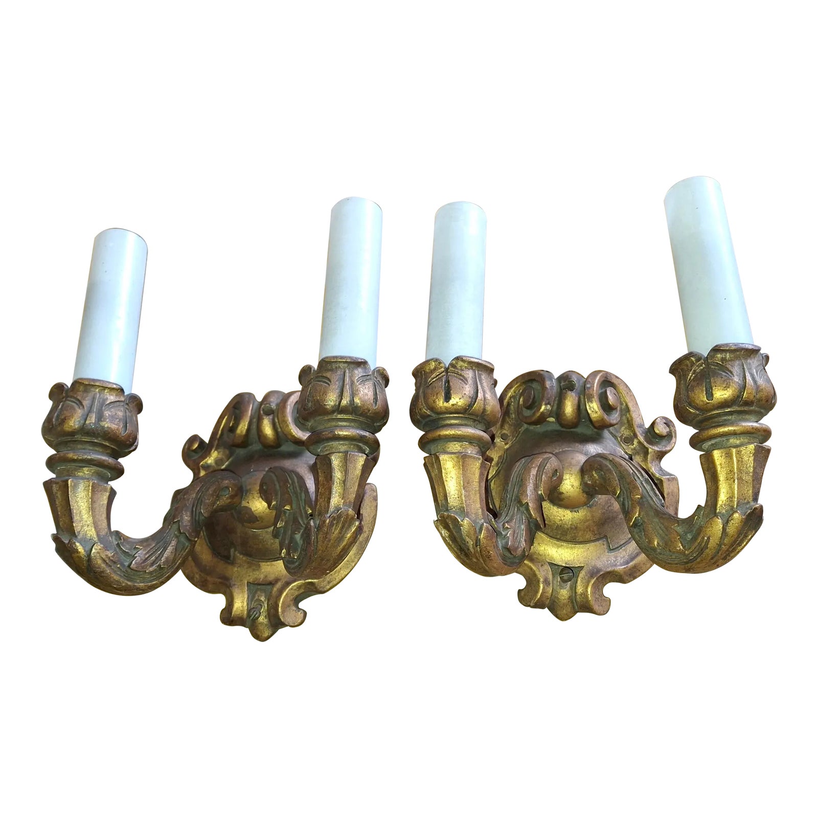 19thc French Antique Louis XV Manor Carved Giltwood Baroque Sconces a ...