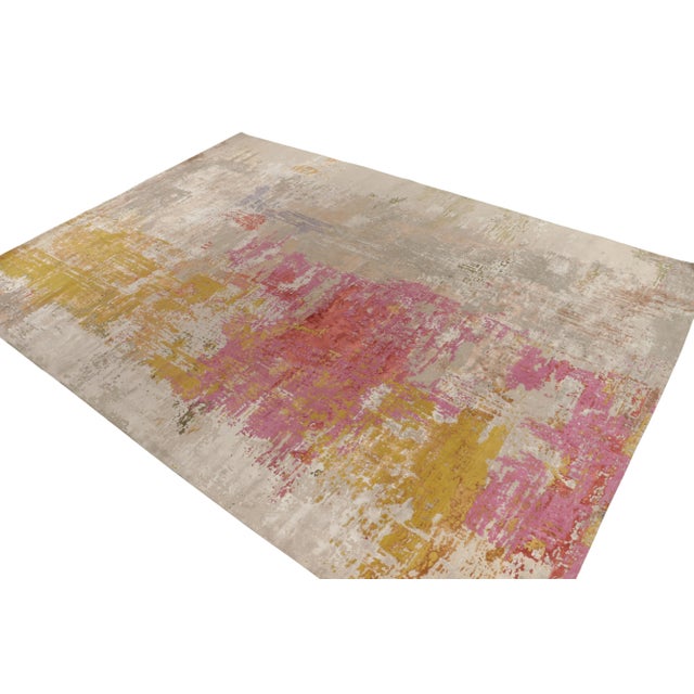 Rug & Kilim’s Modern Abstract Rug in Pink, Gold and Gray Painterly ...