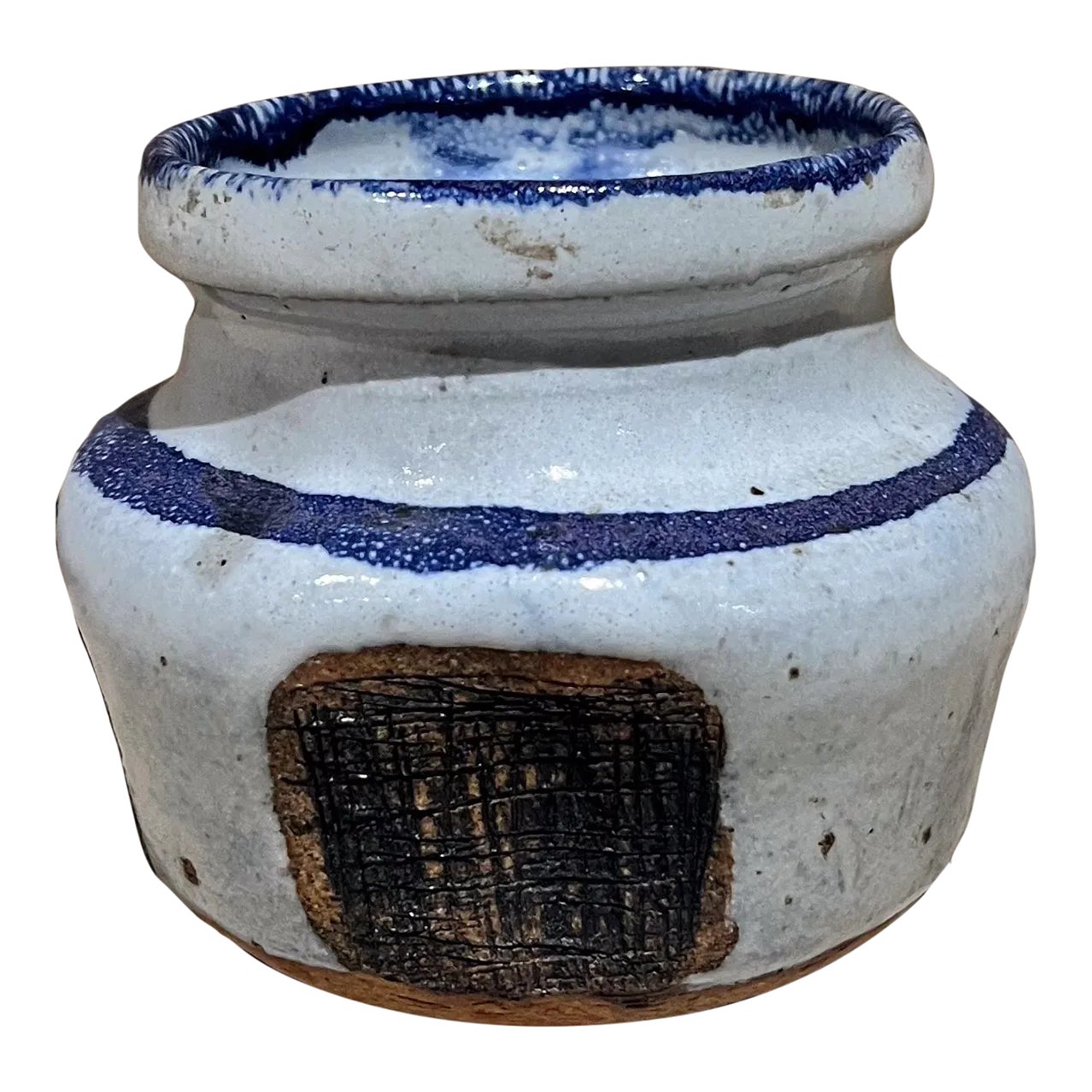 1970s Art Pottery Blue Brown Abstract Vase by Wheeler Pottery | Chairish