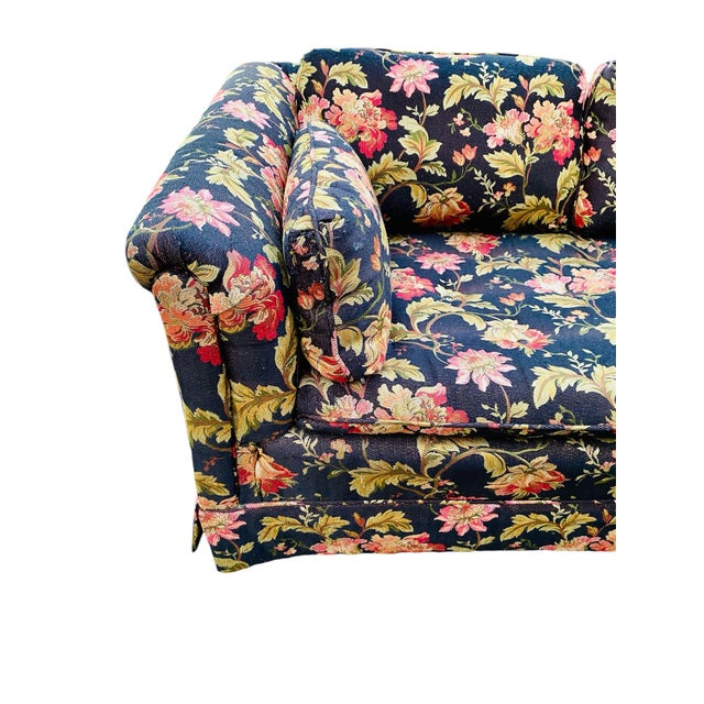 1970s Regency Style Chintz Asian Motif Floral Tufted Rolled Arm Sofa ...