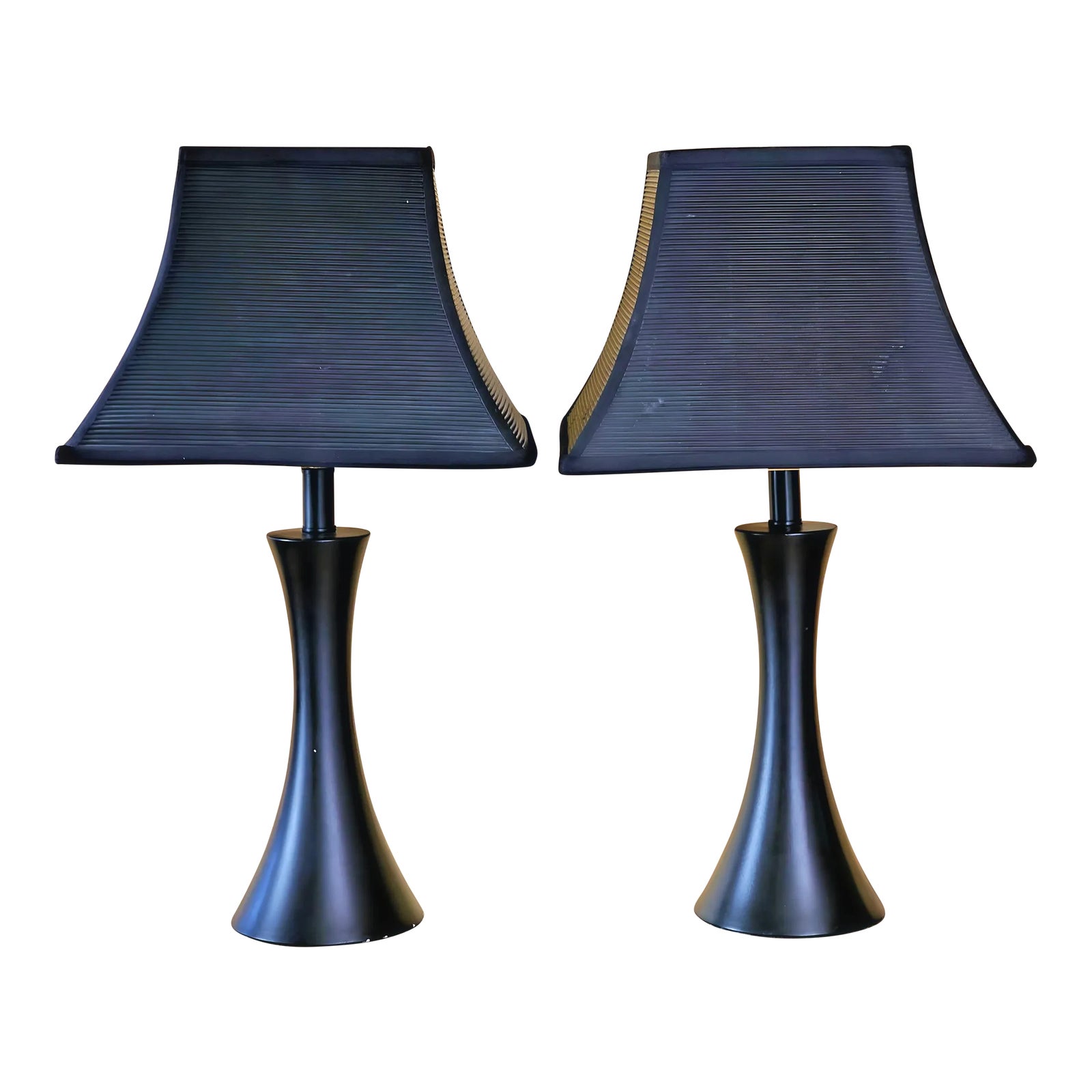 Art Deco Black Table Lamps With Black Ribbed Shades With Gold Foil ...
