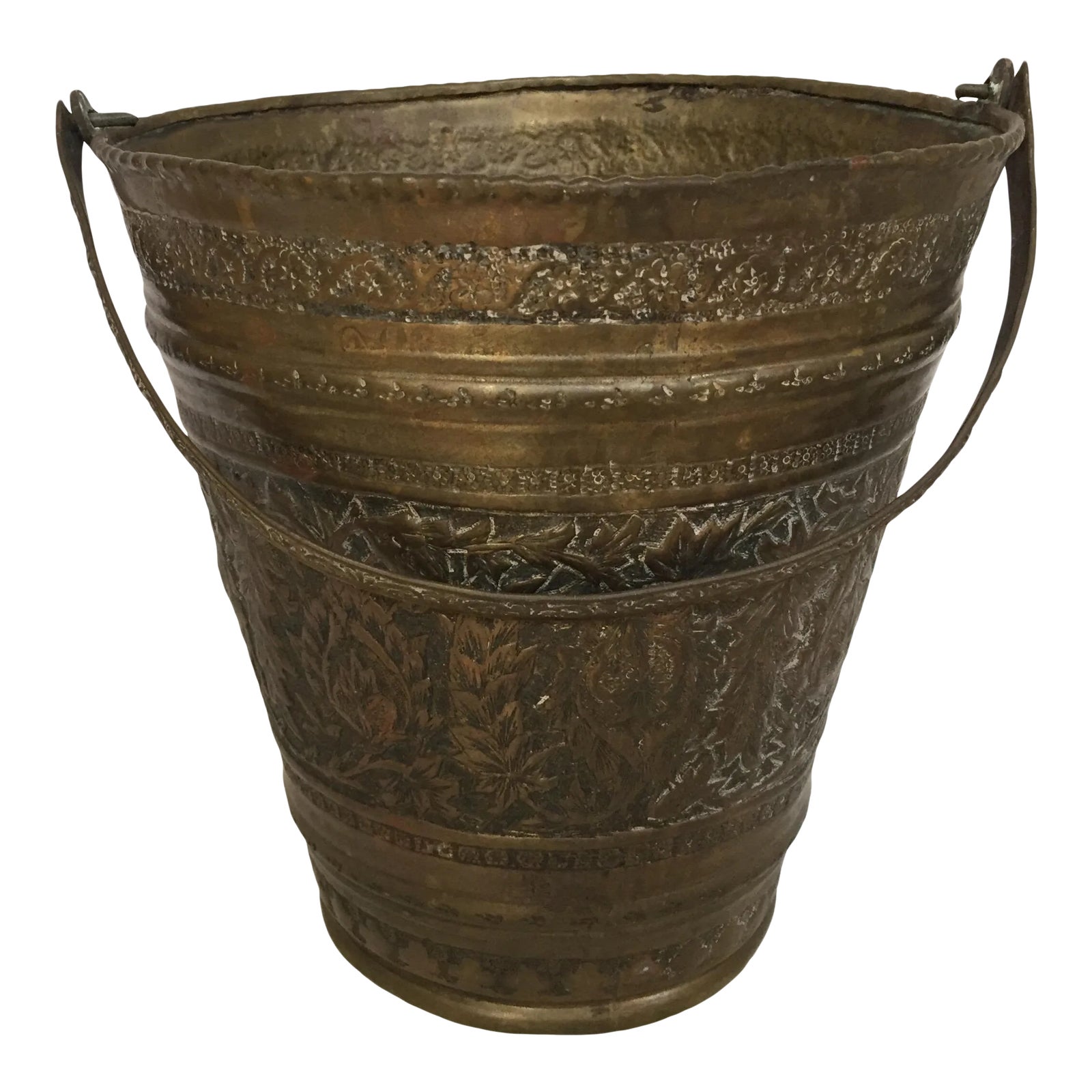 Anglo-Raj Mughal Bronzed Copper Vessel Bucket | Chairish