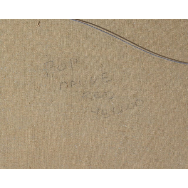 Signed “Pop Mauve Red Yellow” Oil on Canvas Abstract Painting by Artist ...