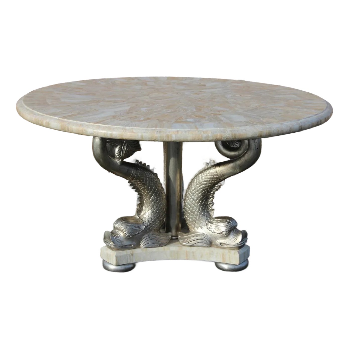 Maitland-Smith Silver Giltwood Dolphin Table | Chairish