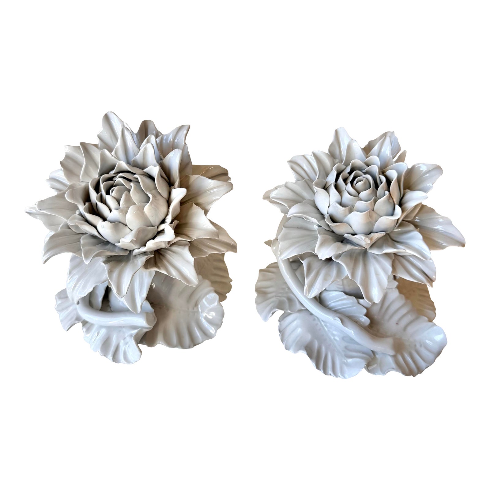 Late 20th Century Italian Porcelain Lotus Flowers: A Pair | Chairish
