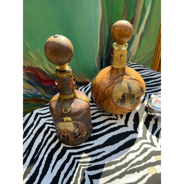 Vintage Authentic Italian Hand Tooled Leather Wrapped Bottles- Set of 2 ...
