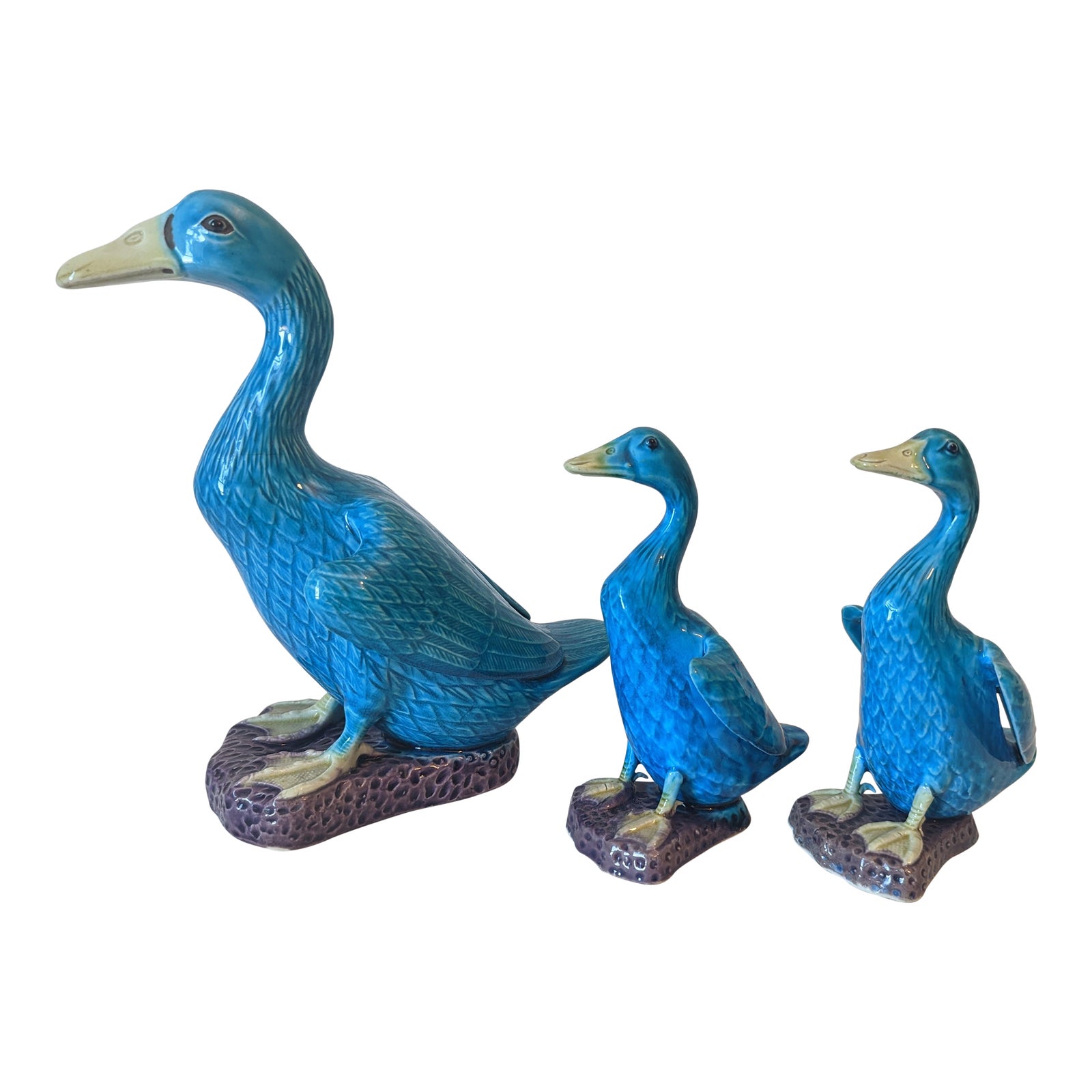 Vintage 1920s Turquoise Porcelain Chinese Duck Trio - Set of 3 | Chairish