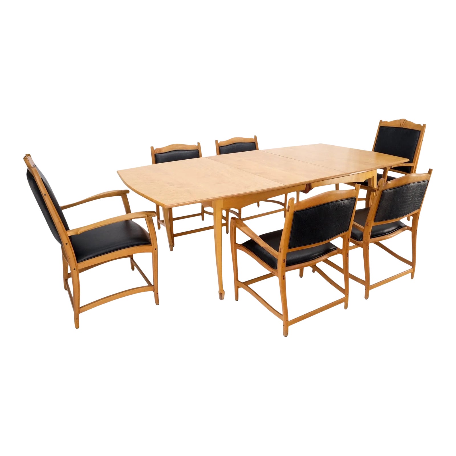 Mid 20th Century Solid Curly Maple Table with 6 Chairs Hand Made ...