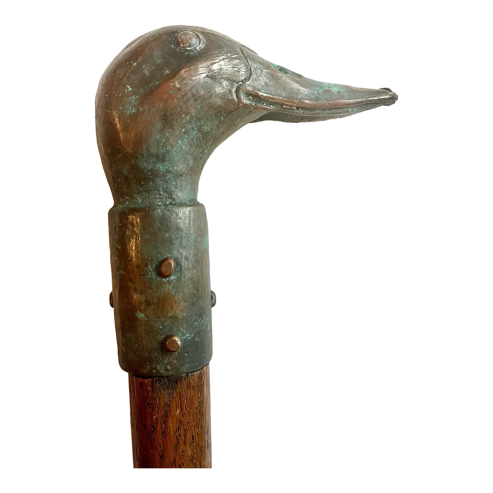 Antique Handcrafted Copper Duck Head Handle Walking Cane | Chairish