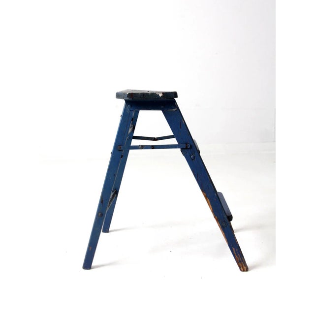 Vintage Wooden Blue Step Stool | Chairish