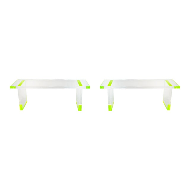 Pair of Modern Lucite Benches With Florescent Green Details by Pegaso ...