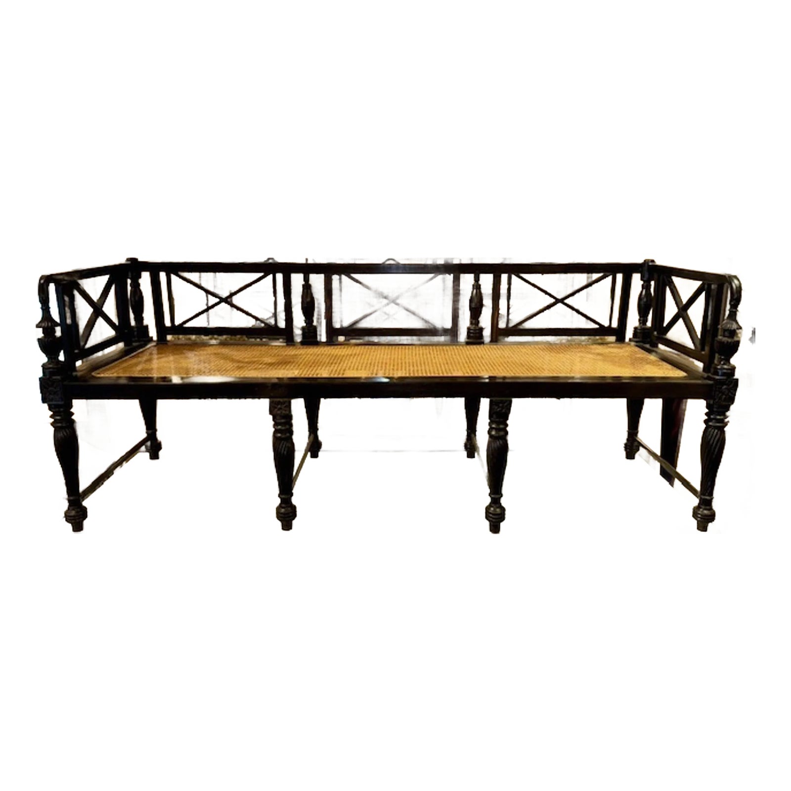 Early 20th Century Continental Style Carved and Ebonized Settee | Chairish