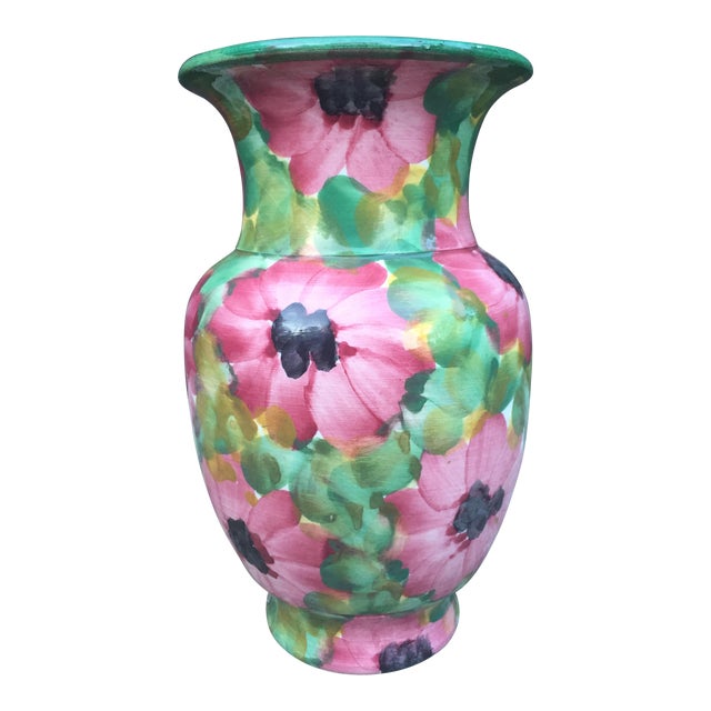 Spanish Pink Floral Vase | Chairish