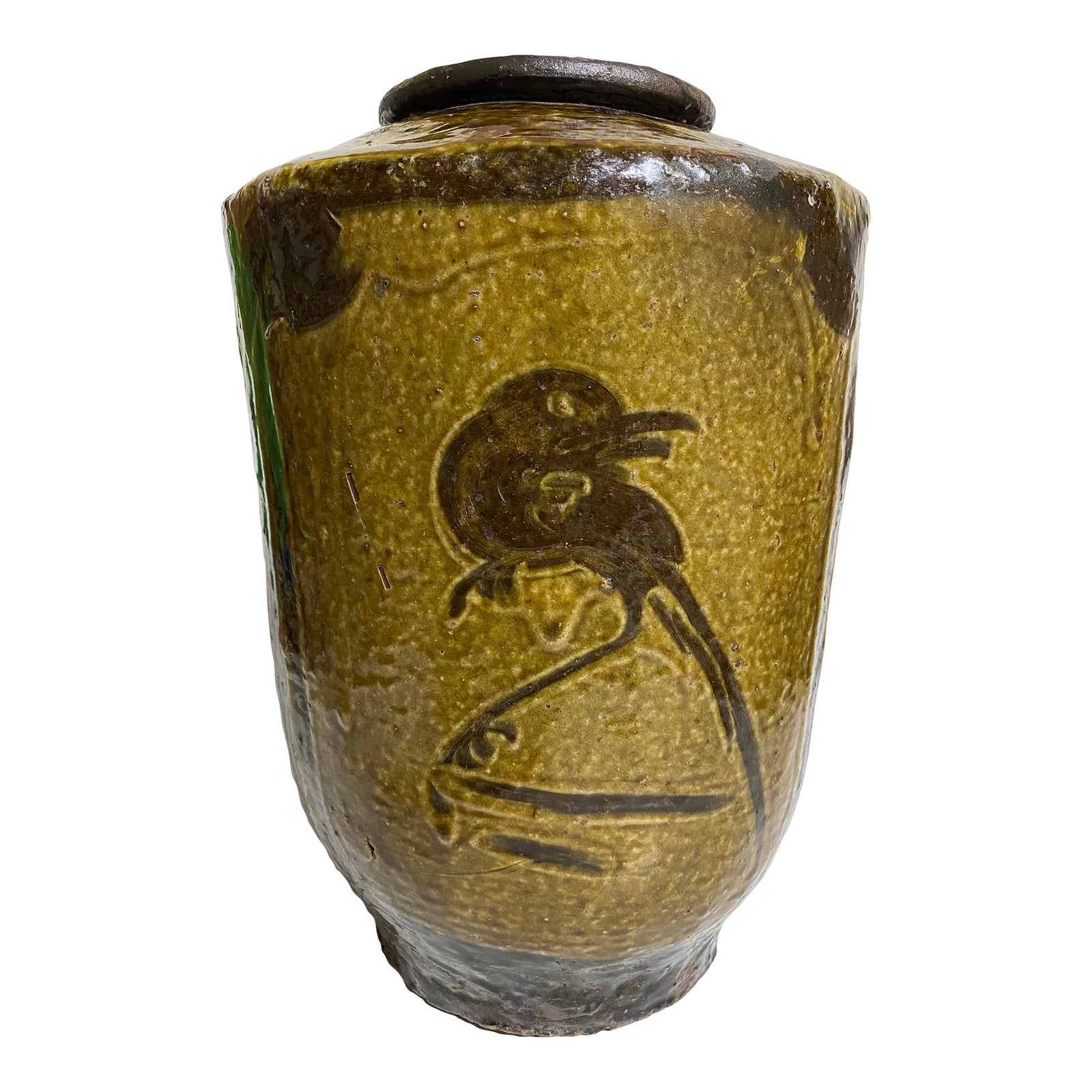 19th Century Chinese Stoneware Pottery Storage Vessel Oil Jar | Chairish