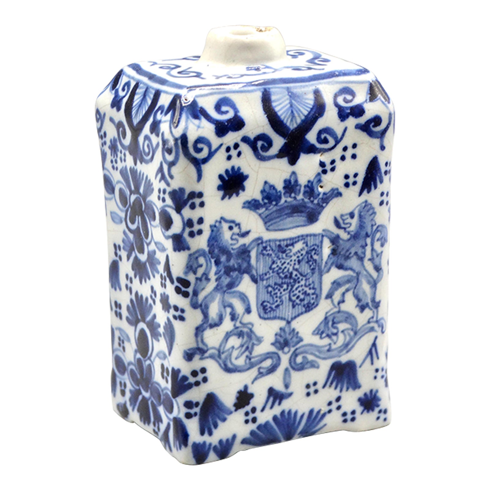 19th-Century English Delft Tea Caddy With Rampart Lions | Chairish