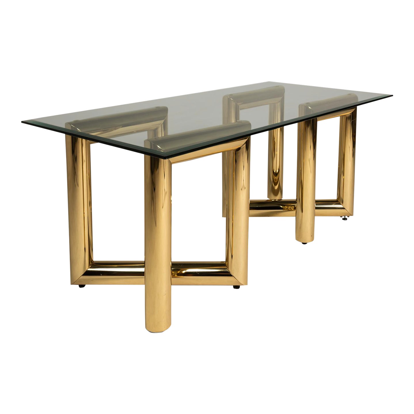 Set of Two (2) Tubular "Z" Table Base in Brass Rectangular Glass Top ...