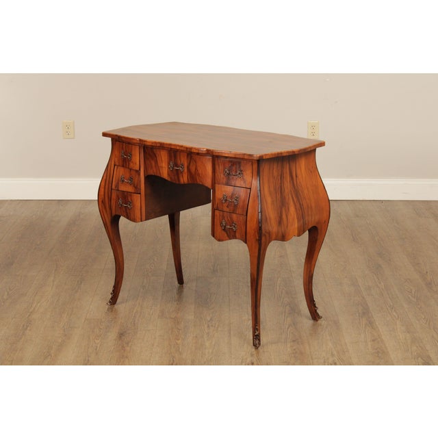 Italian Rococo Style Olive Wood Bombe Writing Desk | Chairish