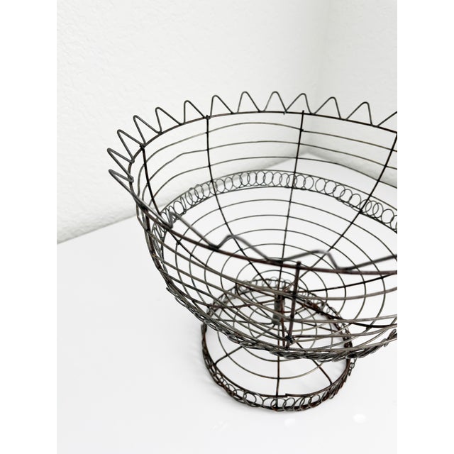 Early-20th Century French Rustic Wire Footed Basket | Chairish