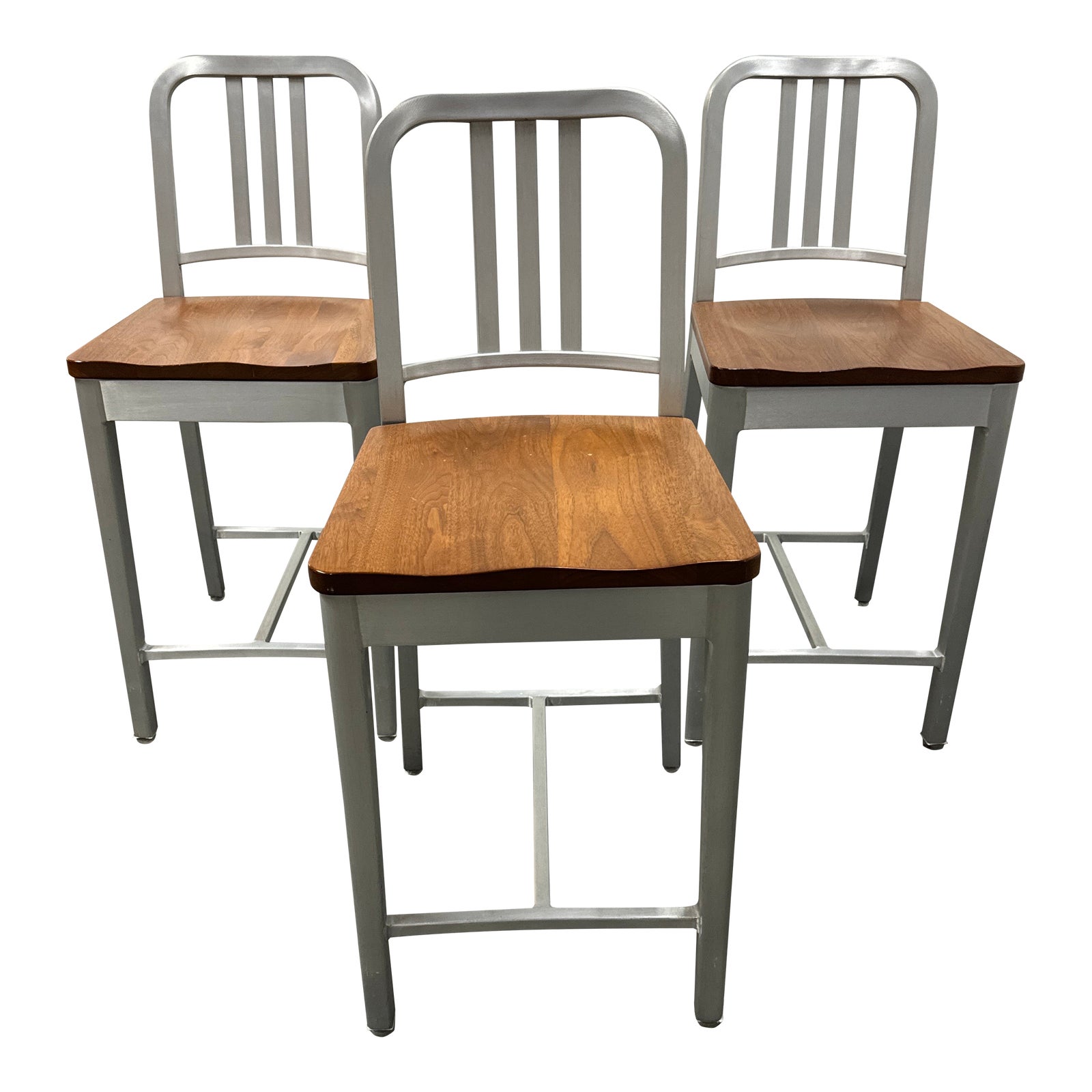 Emeco Navy Counter Stools in Aluminum + Metal, Set of Three | Chairish