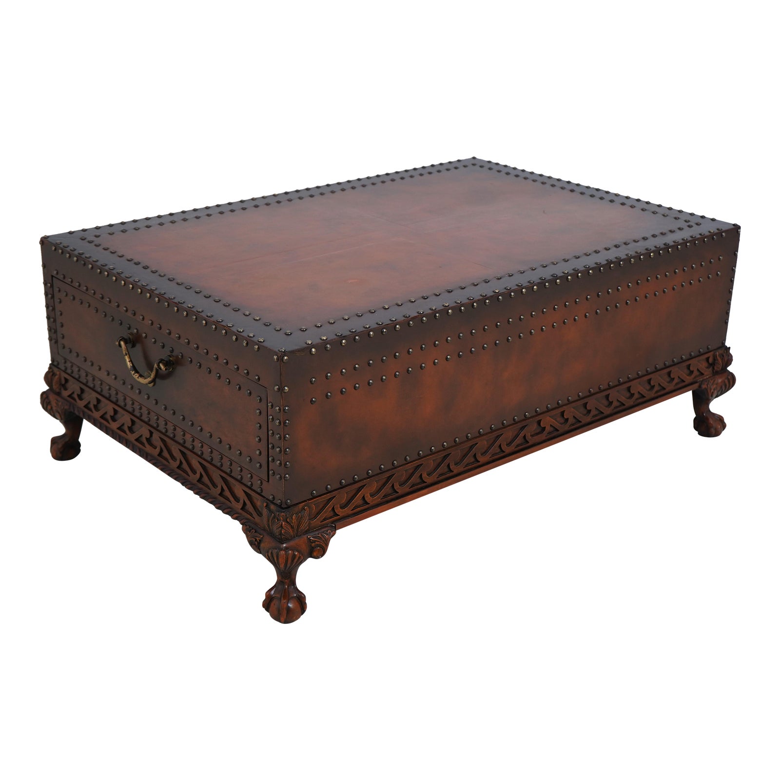 Maitland Smith Leather Studded Coffee Table | Chairish