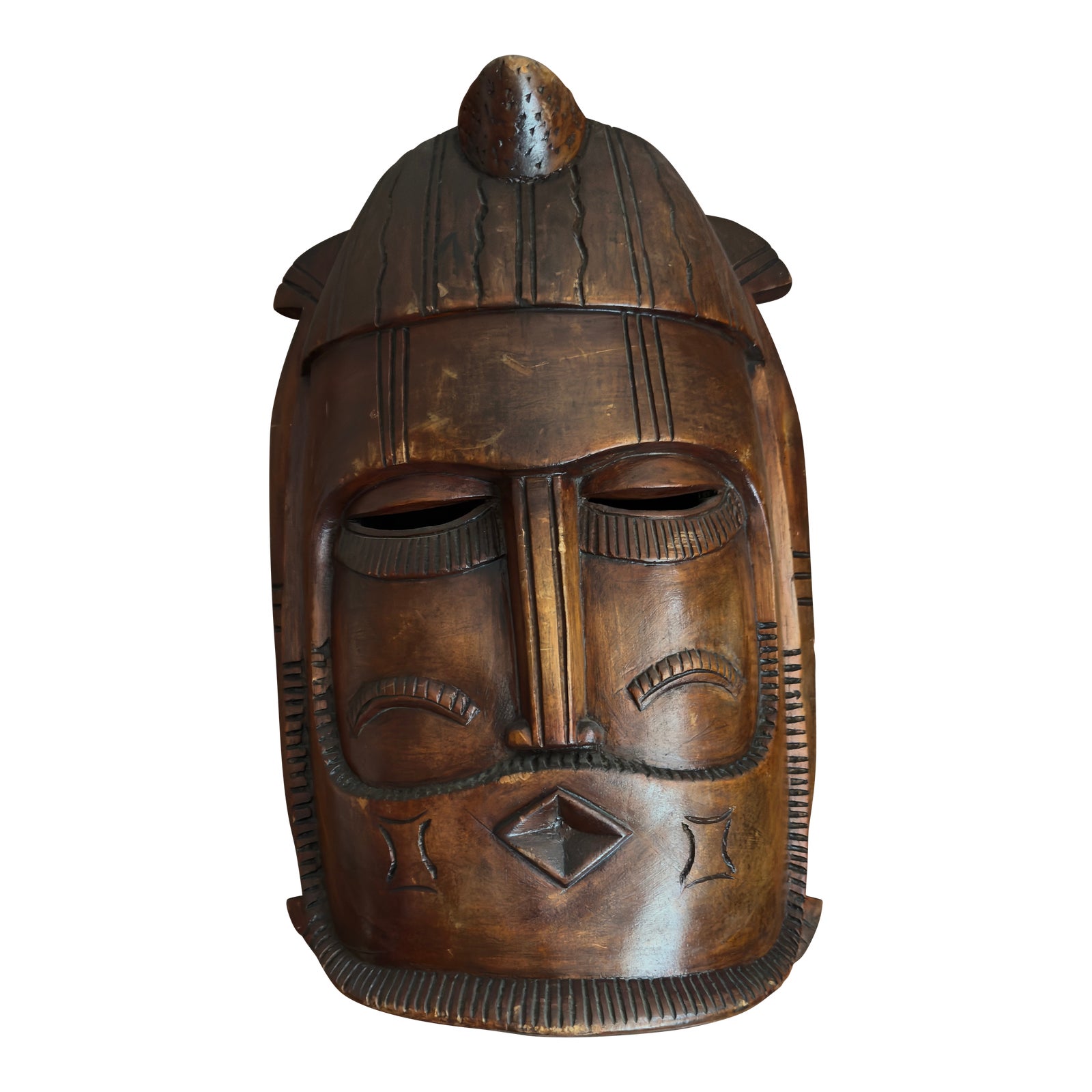1970 African Tribal Wooden Mask Wall Art | Chairish