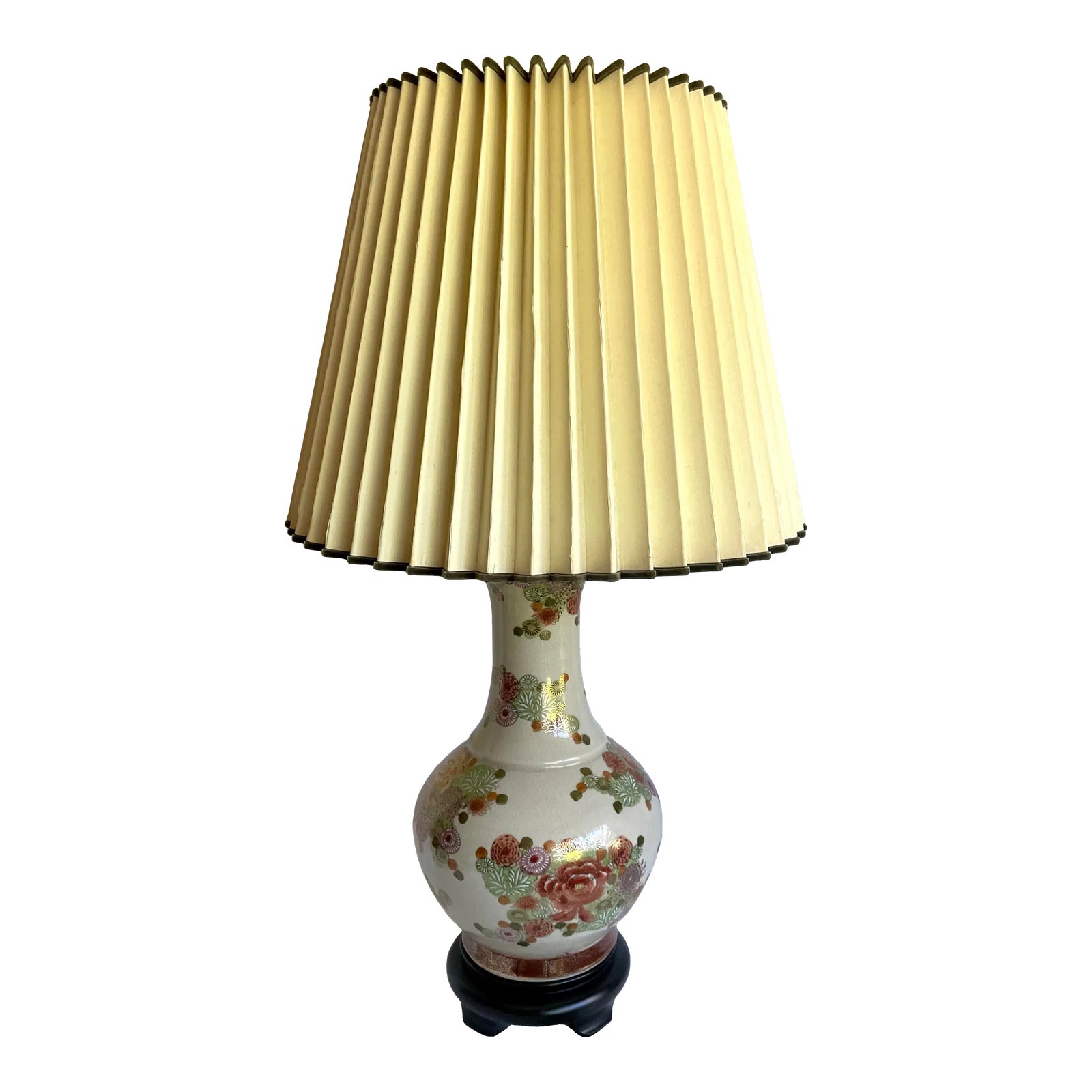 Vintage Japanese Satsuma Chrysanthemum and Peony Floral Lamp | Chairish