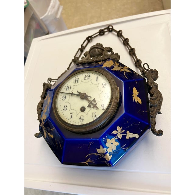 19th Century Cobalt Blue & Gold Wall Clock by Eugene Farcot | Chairish