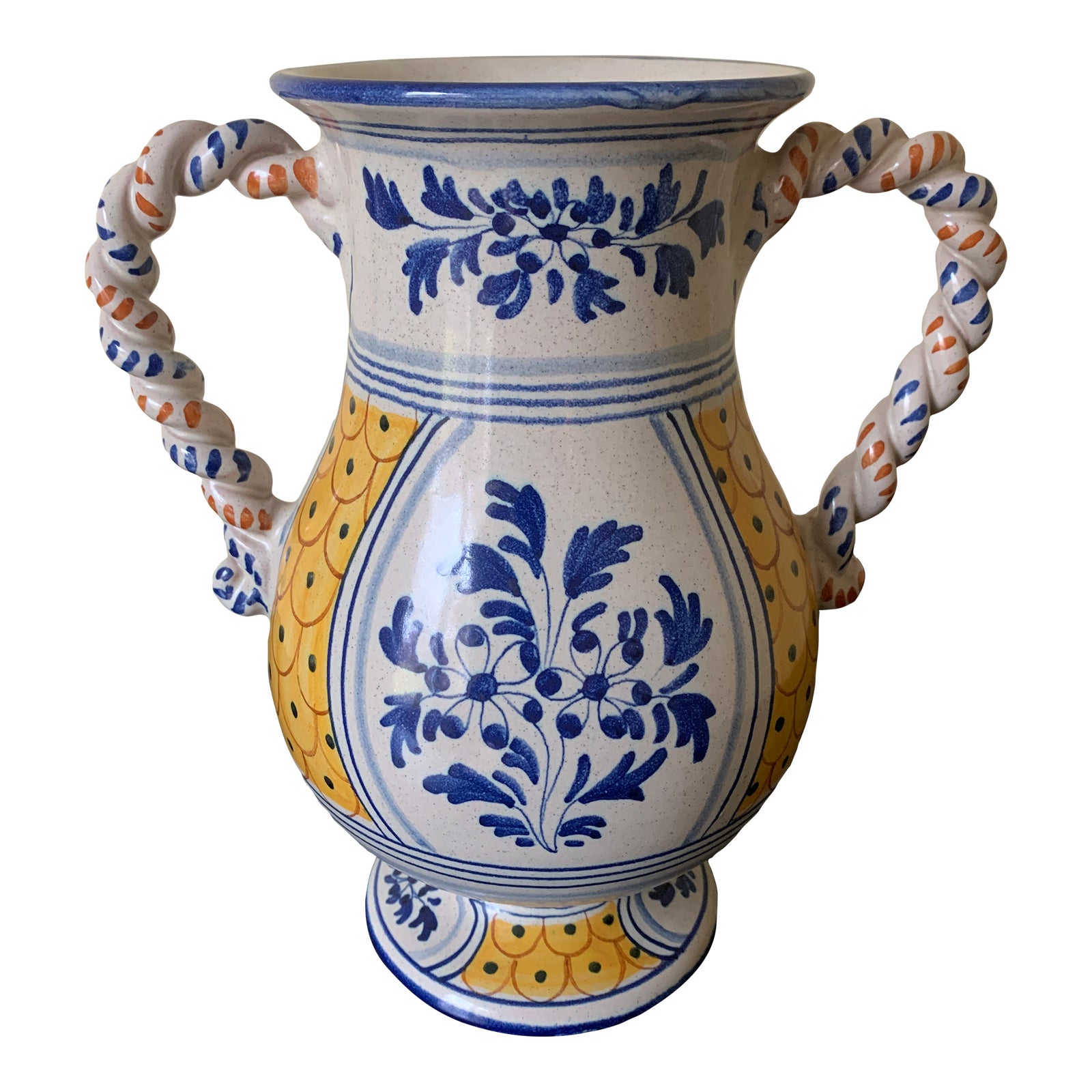 Italian Provincial Deruta Hand Painted Faience Pottery Jug Vase | Chairish