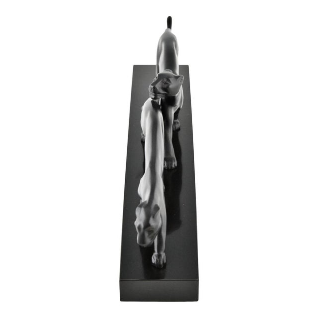 Luc Alliot, Art Deco Panthers Sculpture, 1930, Bronze on Marble Base ...