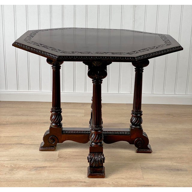 Antique Victorian Walnut Carved Grapevine Motif Octagonal Library Table ...